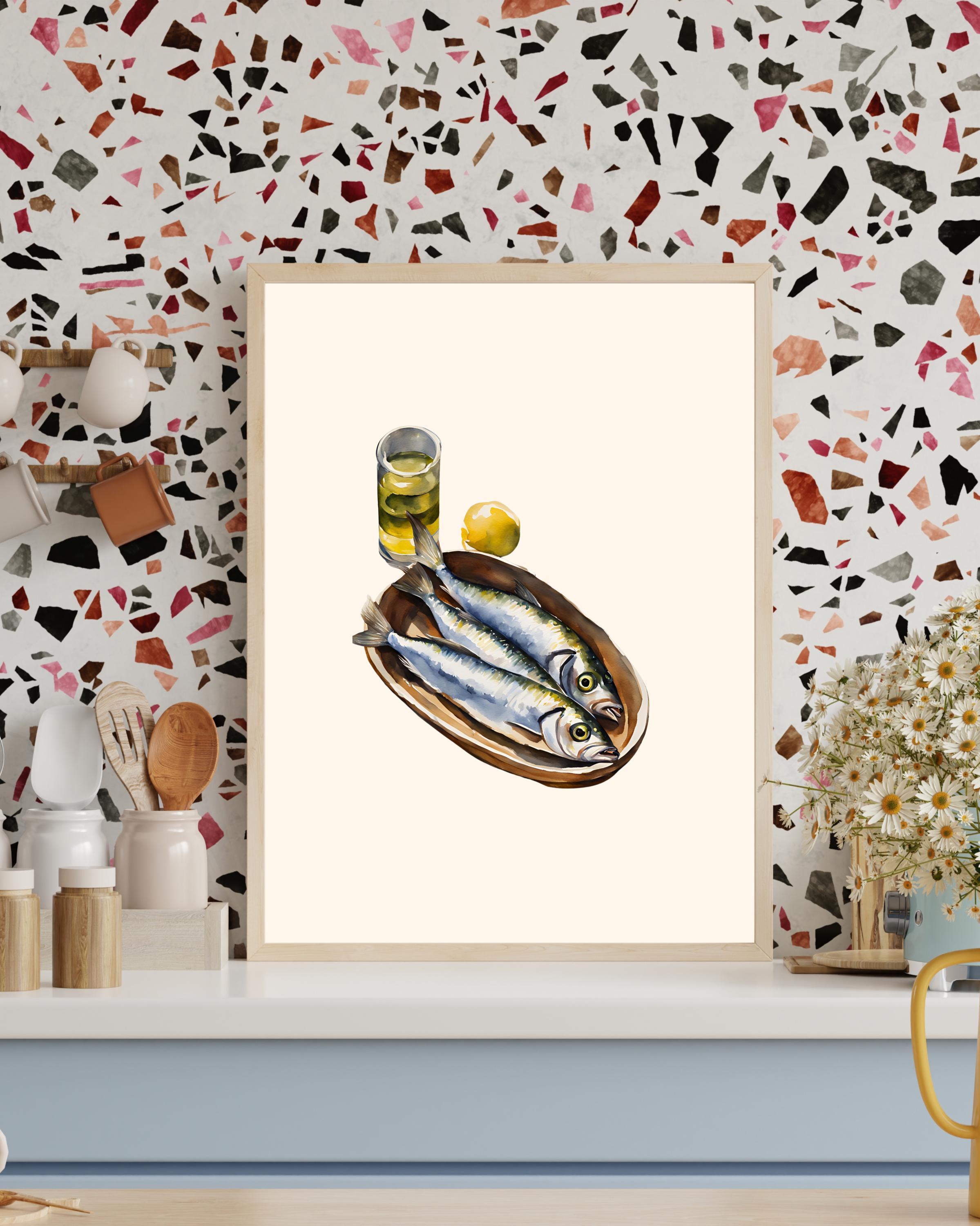 Set of 4 SARDINES Art Print - Sardine Print - Sardine Plate - Sardine ...