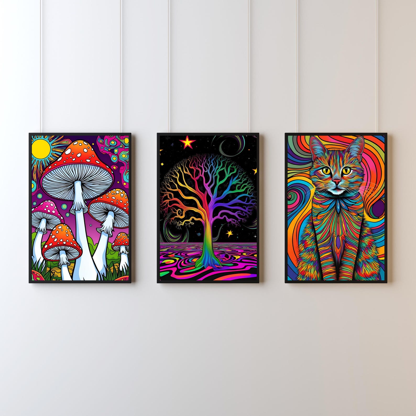 Set of 5 Trippy Wall Art, Trippy Cat, Trippy Room Decor,room Decor ...
