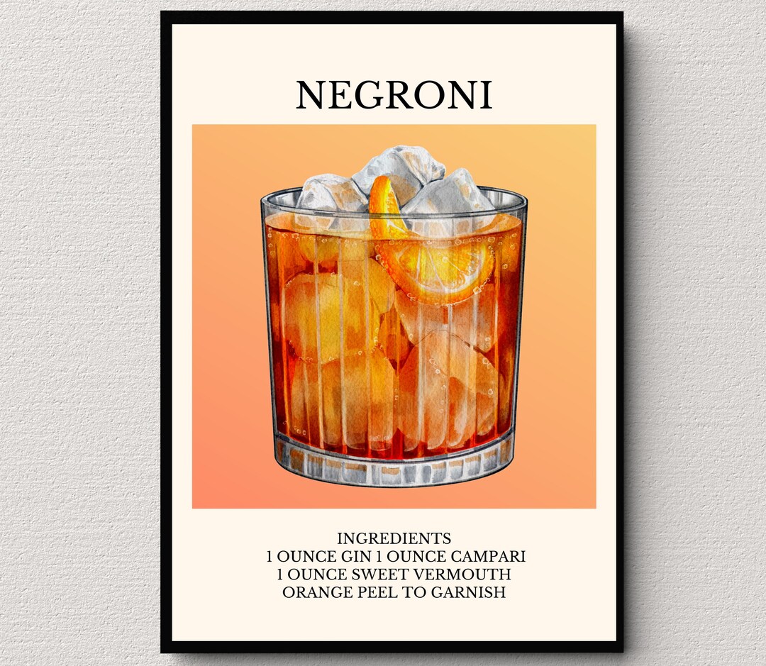 Negroni Recipe Poster, Bar Cart Decor, Cocktail Poster, Signature Drink ...