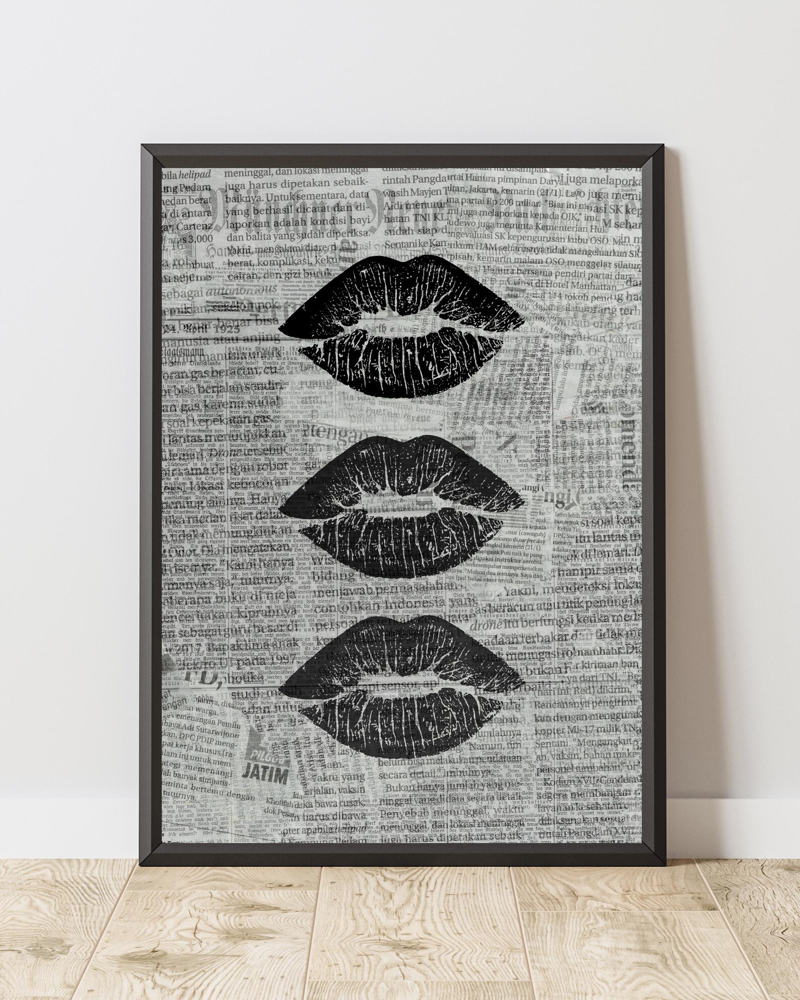 Lips Poster,newspaper Poster, Gift Lips Wall Art,kisses Poster,black ...