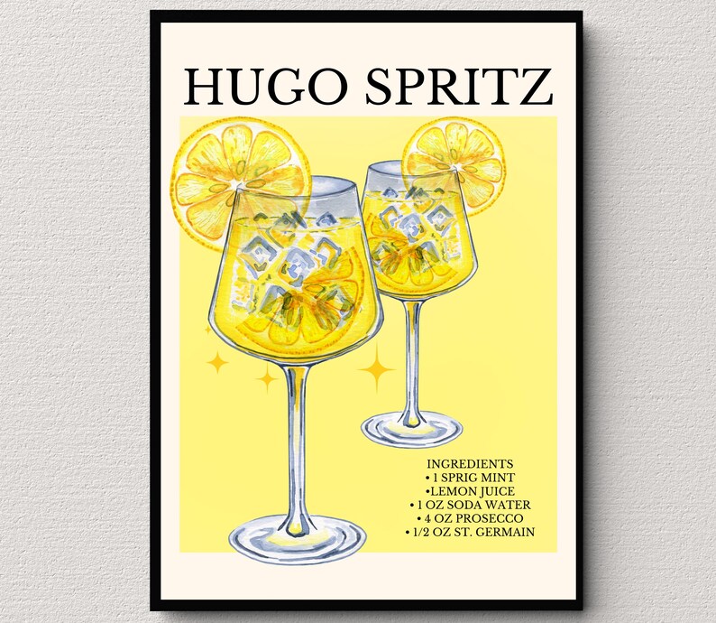 Hugo Spritz Recipe Art Print, Bar Cart Decor, Cocktail Poster,signature ...