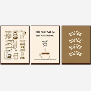 Coffee Poster Set of 3, Kitchen Decor,brown Coffee Corner Wall Art ...