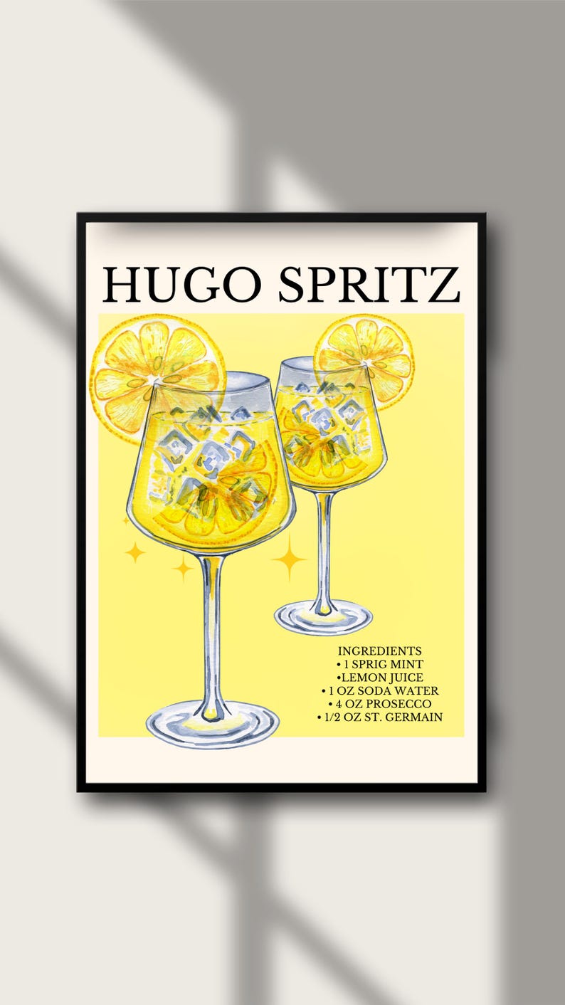 Hugo Spritz Recipe Art Print, Bar Cart Decor, Cocktail Poster,signature ...
