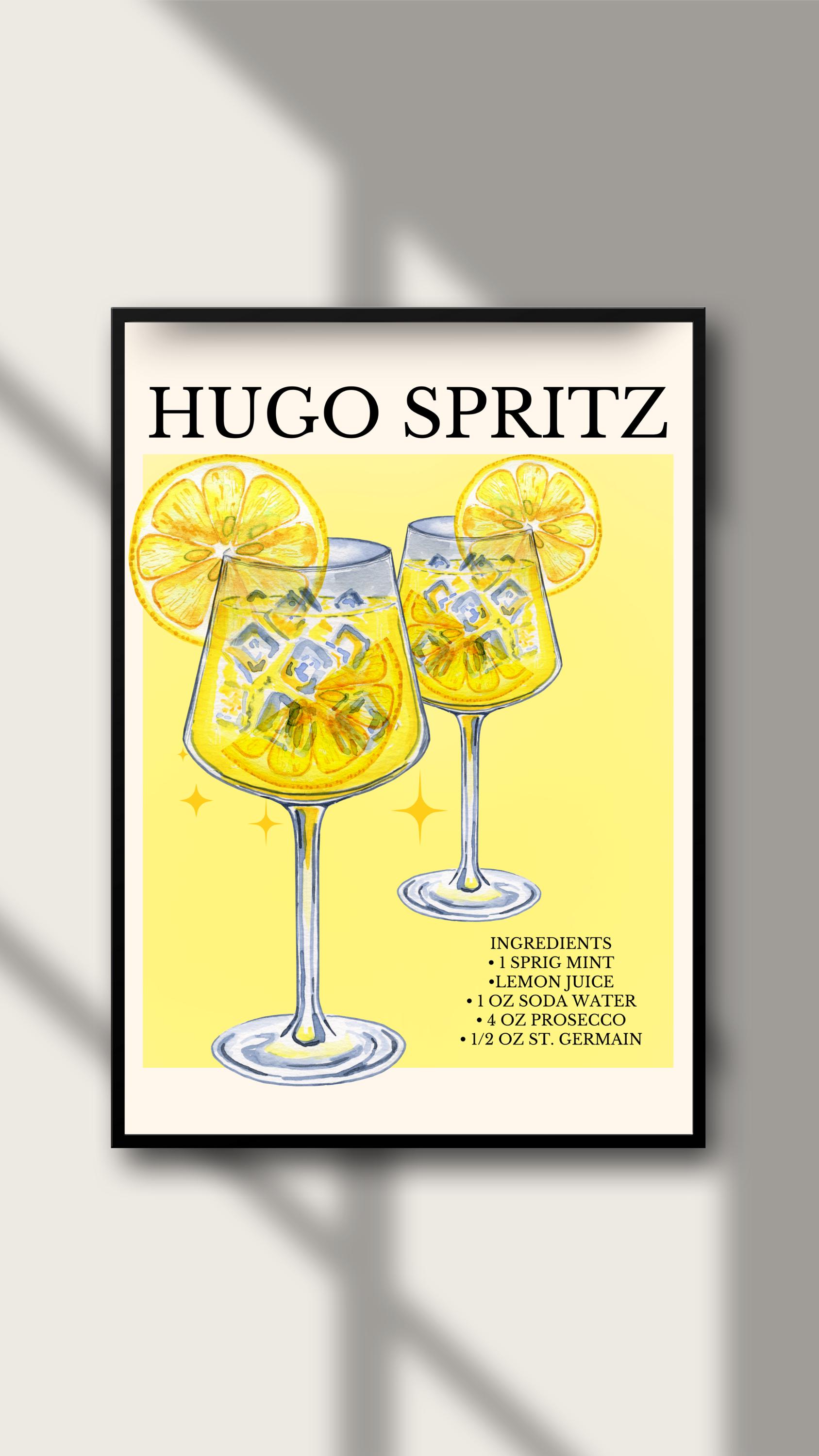 Hugo Spritz Recipe Art Print, Bar Cart Decor, Cocktail Poster,signature ...