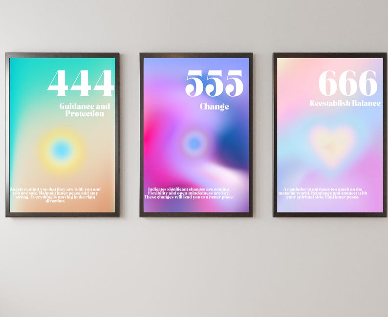 Manifesting With Angel Numbers: 444, 555, 666 Set 0f 3,aura Poster ...