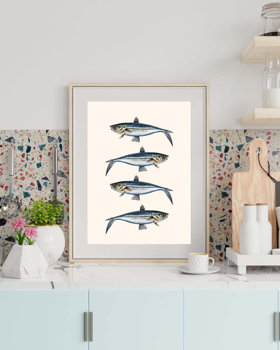 Set of 4 SARDINES Art Print - Sardine Print - Sardine Plate - Sardine ...