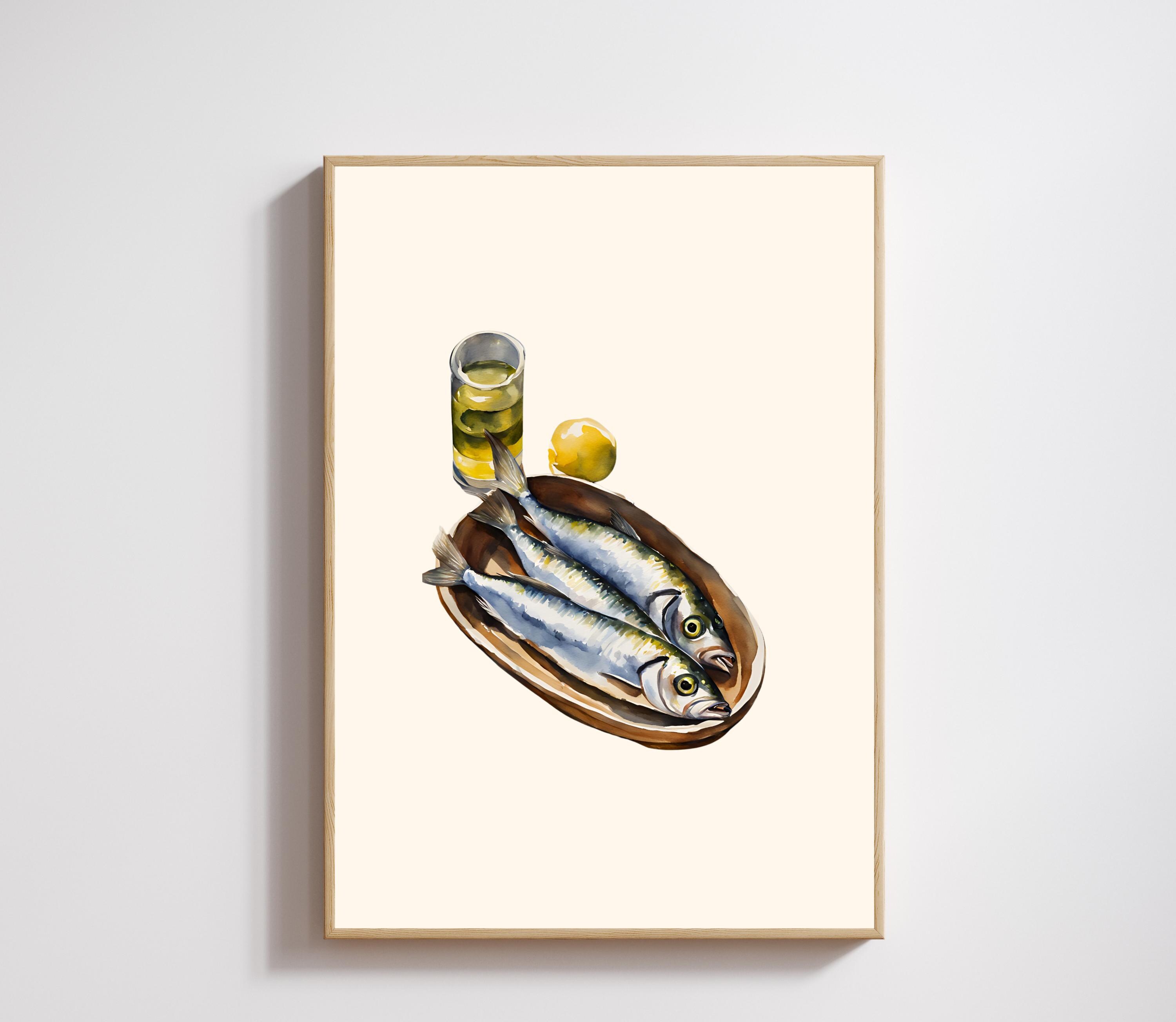 Set of 4 SARDINES Art Print - Sardine Print - Sardine Plate - Sardine ...