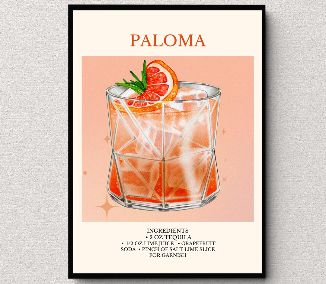 Paloma Recipe Poster, Bar Cart Decor, Cocktail Poster, Signature Drink ...