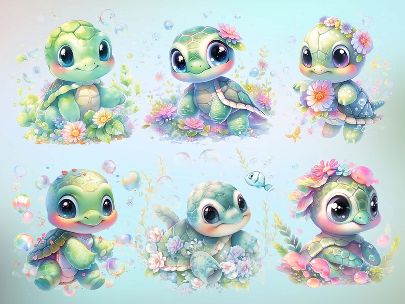 Baby Turtle PNG Bundle, 20 Turtle Clipart Graphics, Cute Turtle ...