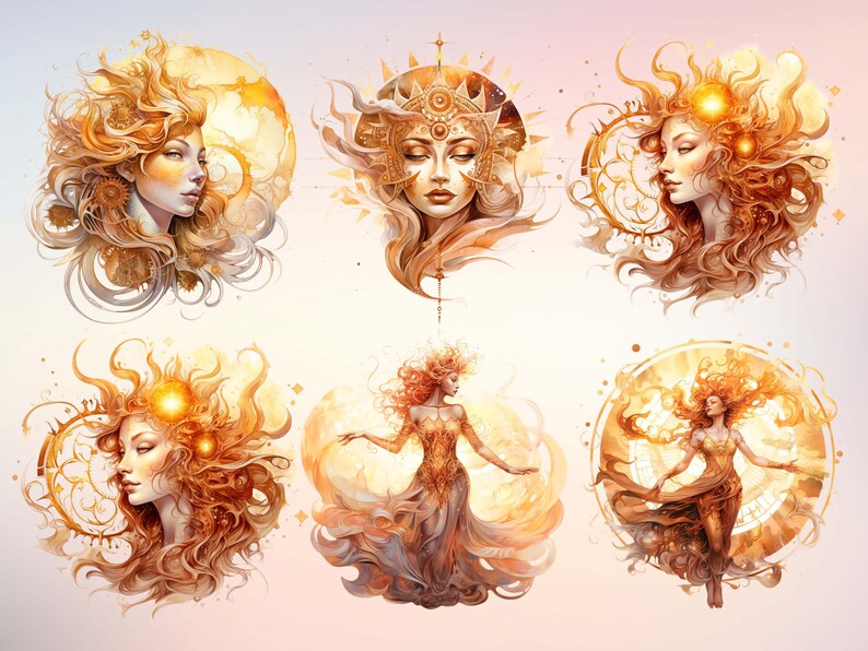 Celestial Clipart, Sun Goddess Clip Art, 20 Fantasy PNG Bundle ...
