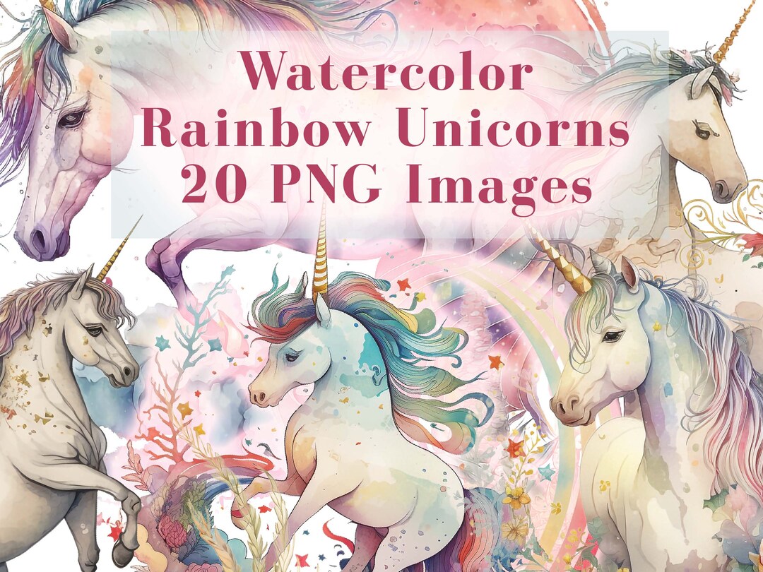 Magical Rainbow Unicorn Watercolor Clipart - 20 PNG Bundle, Mystical ...