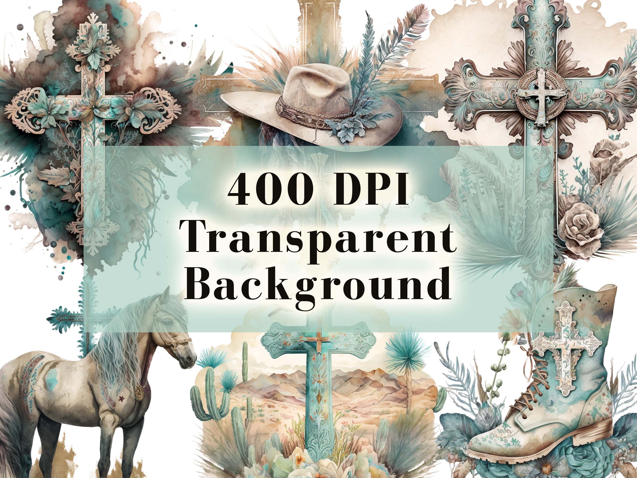 Watercolor Western Christian Clipart Bundle, Western Cross Graphics PNG ...