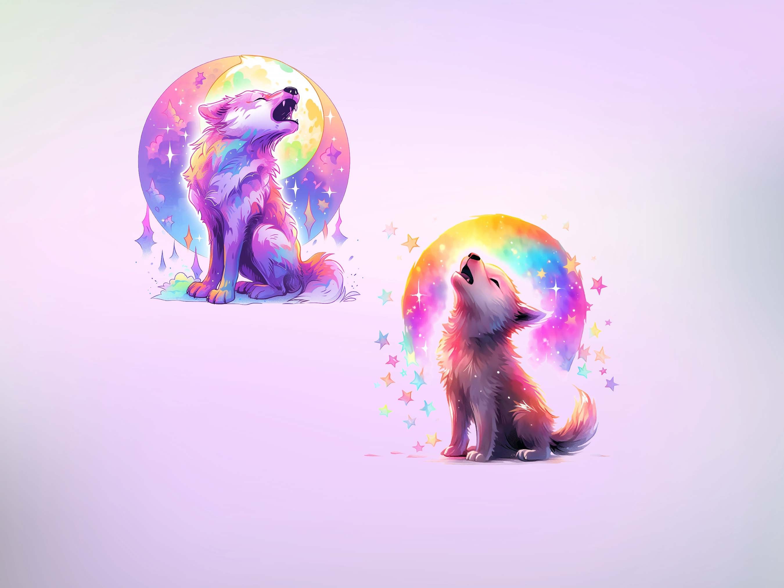 90's Neon Wolves Clipart Bundle - 20 PNG Graphics, Neon Wolf, Howling ...