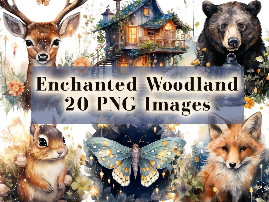 Watercolor Enchanted Forest Clipart, 20 PNG Bundle, Magic Animal ...