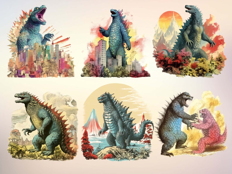 Vintage Godzilla PNG Clipart Bundle - 20 High-quality Monster ...