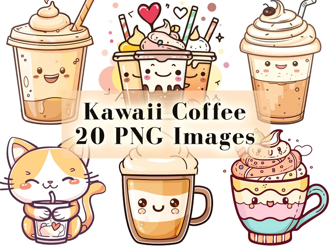 Coffee Kawaii Clipart Bundle 20 Cute Coffee PNG Clip Art, Coffee ...