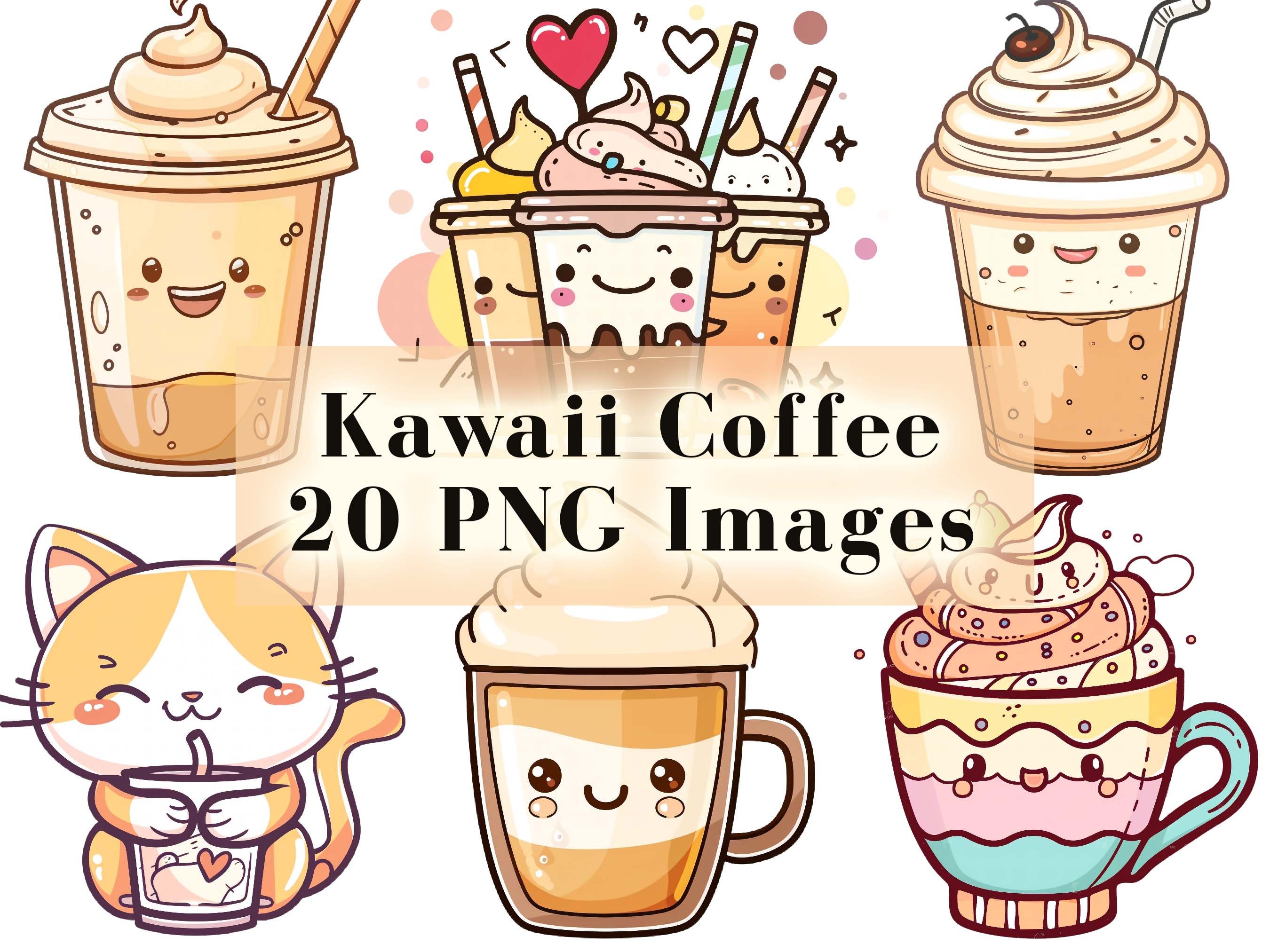 Coffee Kawaii Clipart Bundle - 20 Cute Coffee PNG Clip Art, Coffee ...