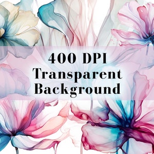 Watercolor Translucent Floral Clipart Bundle 20 PNG - Alcohol Ink Clip ...
