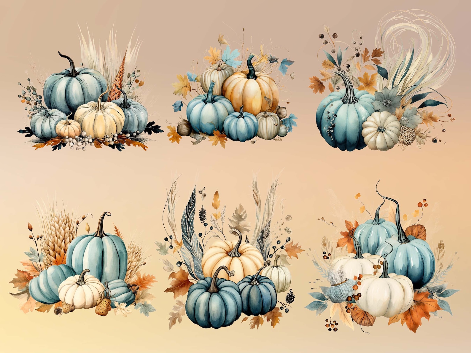Boho Pumpkin Clipart, Fall Clipart, Thanksgiving Clipart, Watercolor ...