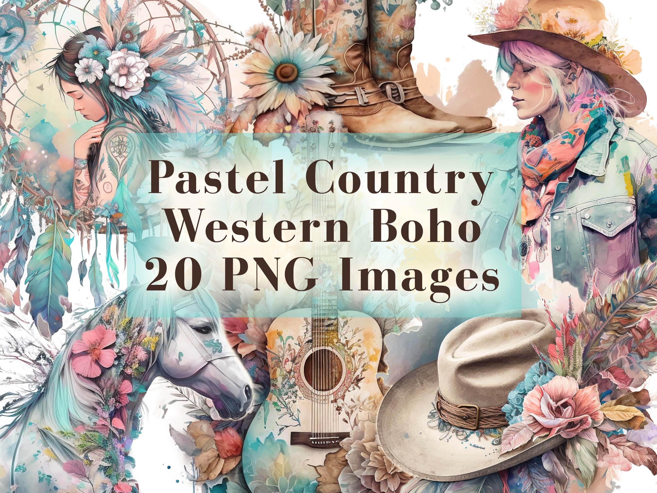 Watercolor Western Boho Clipart Mega Bundle 100 PNG Graphics, Bohemian ...