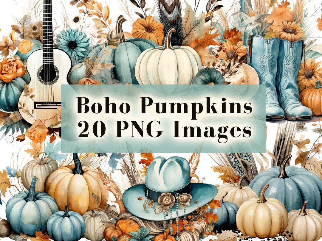 Boho Pumpkin Clipart, Fall Clipart, Thanksgiving Clipart, Watercolor ...