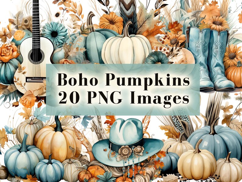 Boho Pumpkin Clipart, Fall Clipart, Thanksgiving Clipart, Watercolor ...
