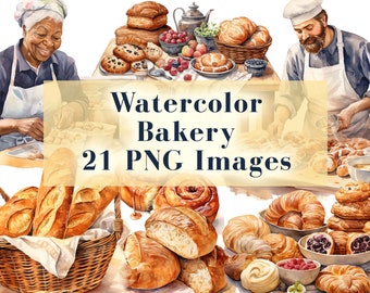 Watercolor Baked Bakery Clipart, Bread Baguettes French Croissants ...