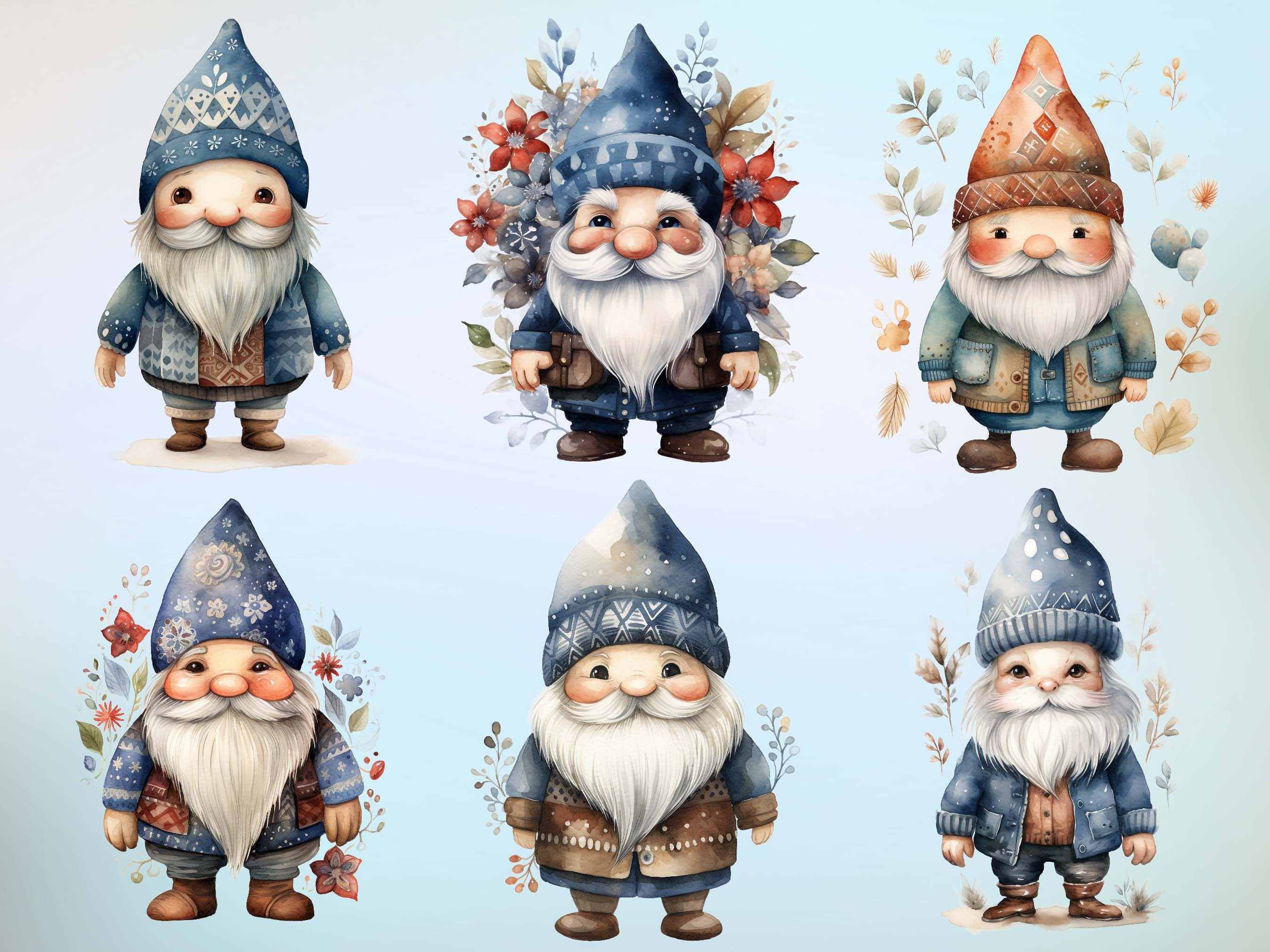 Watercolor Scandi Gnomes Clipart Bundle, 20 PNG Cute Gnome Graphics ...