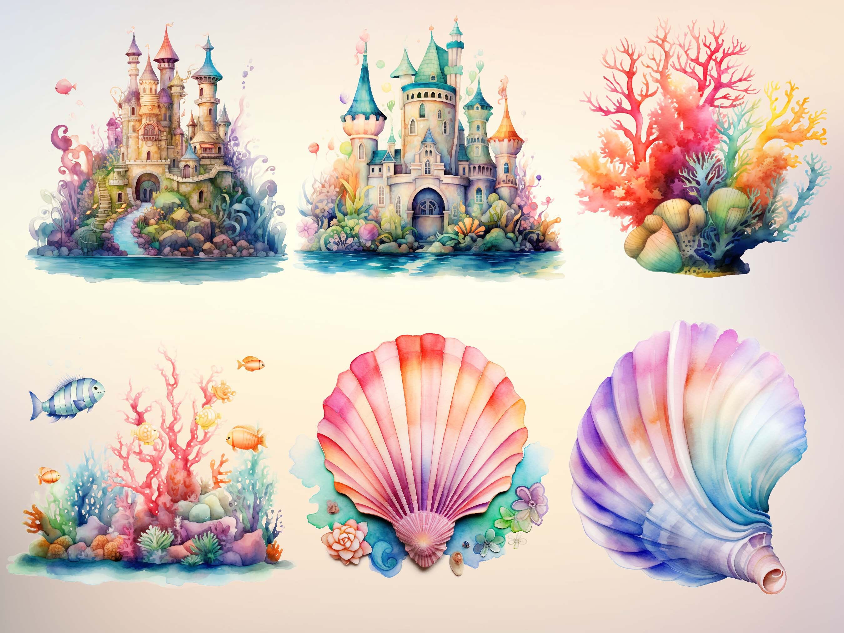 Mermaid Clipart Under the Sea Watercolor Clip Art 20 - Etsy