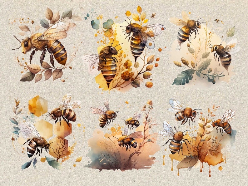 Watercolor Honey Bee Clipart Bundle, Spring Decor, Honeybee Art, Bee ...
