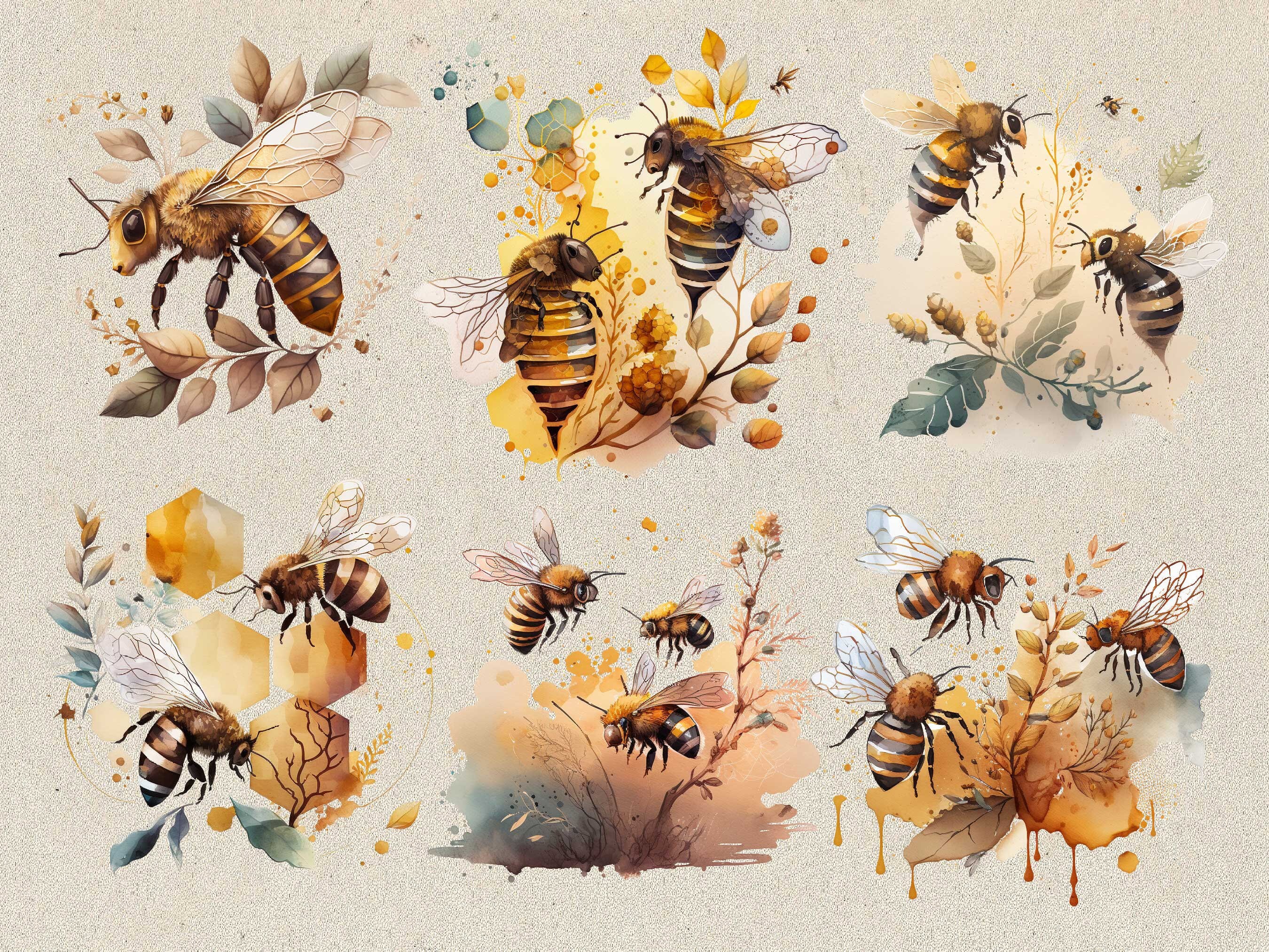 Watercolor Honey Bee Clipart Bundle, Spring Decor, Honeybee Art, Bee ...