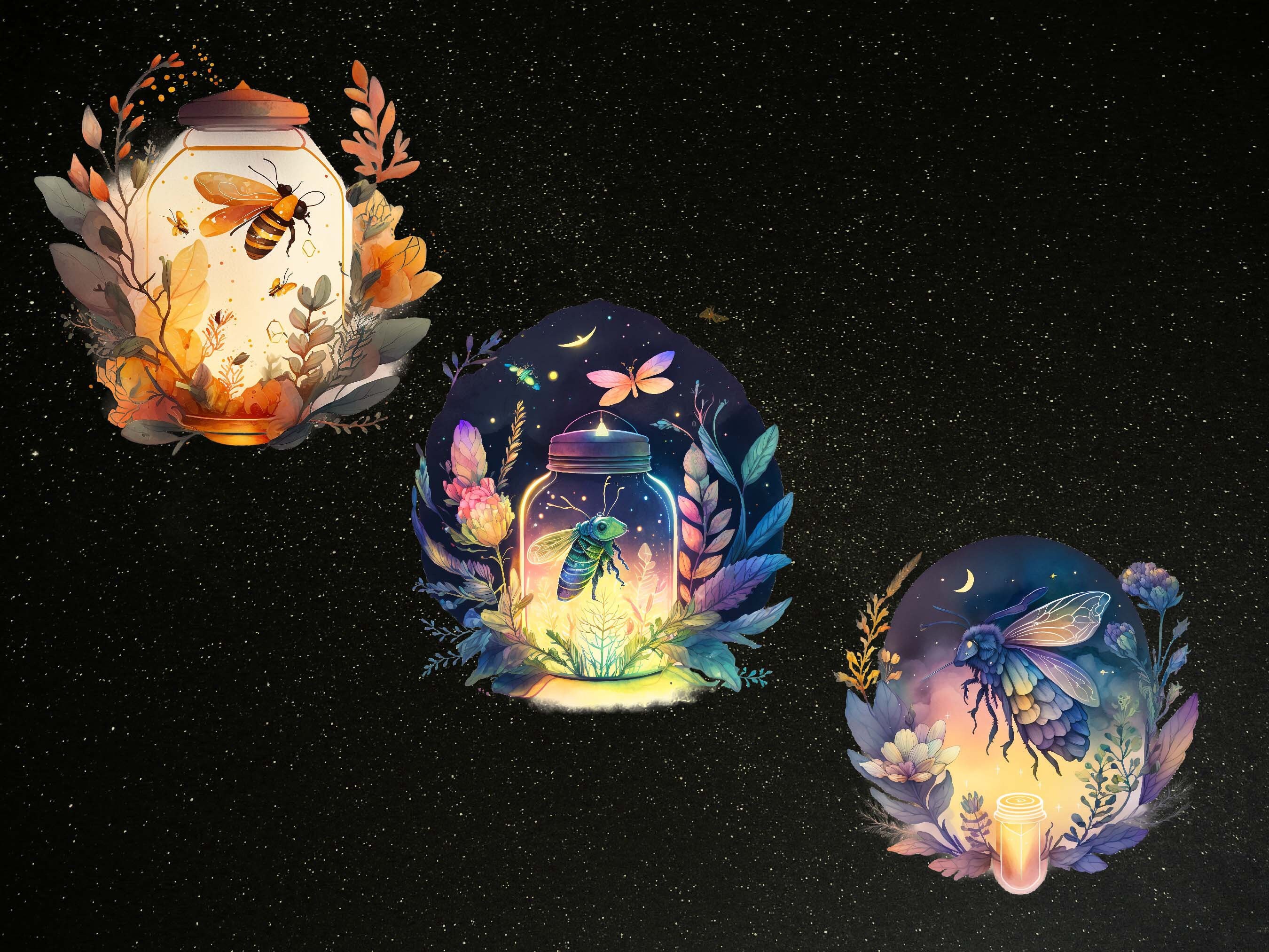 Watercolor Firefly Clipart Bundle, Summer Decor, Fireflies Art ...