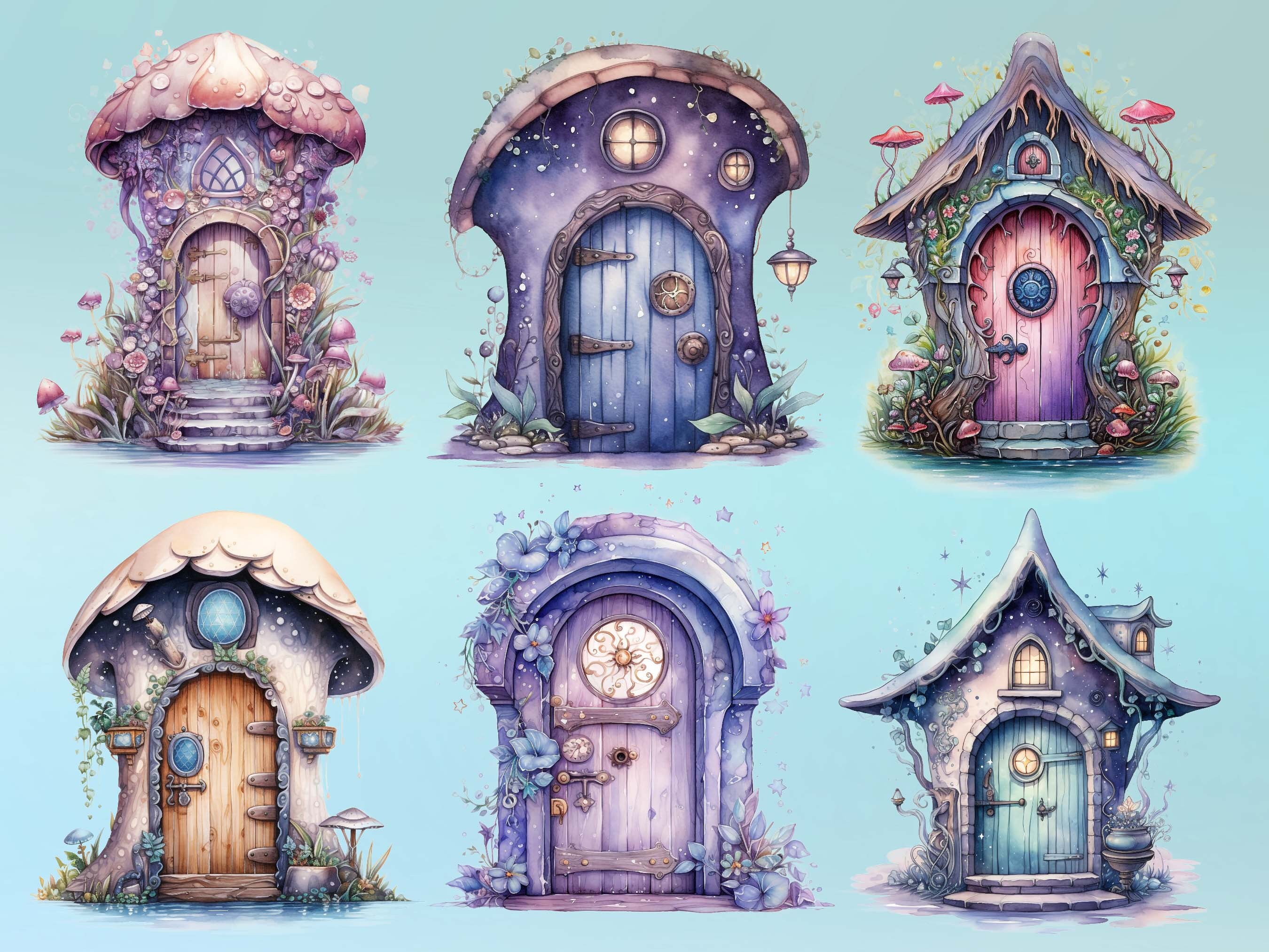Enchanted Fairy Doors Clipart, 20 PNG Bundle, Magic Woodland Clipart ...