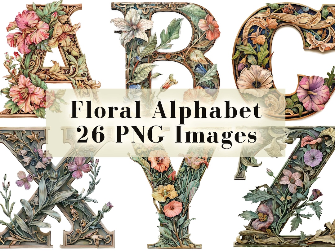 Floral Alphabet Collection Clipart 26 Transparent PNG Bundle, Alphabet ...