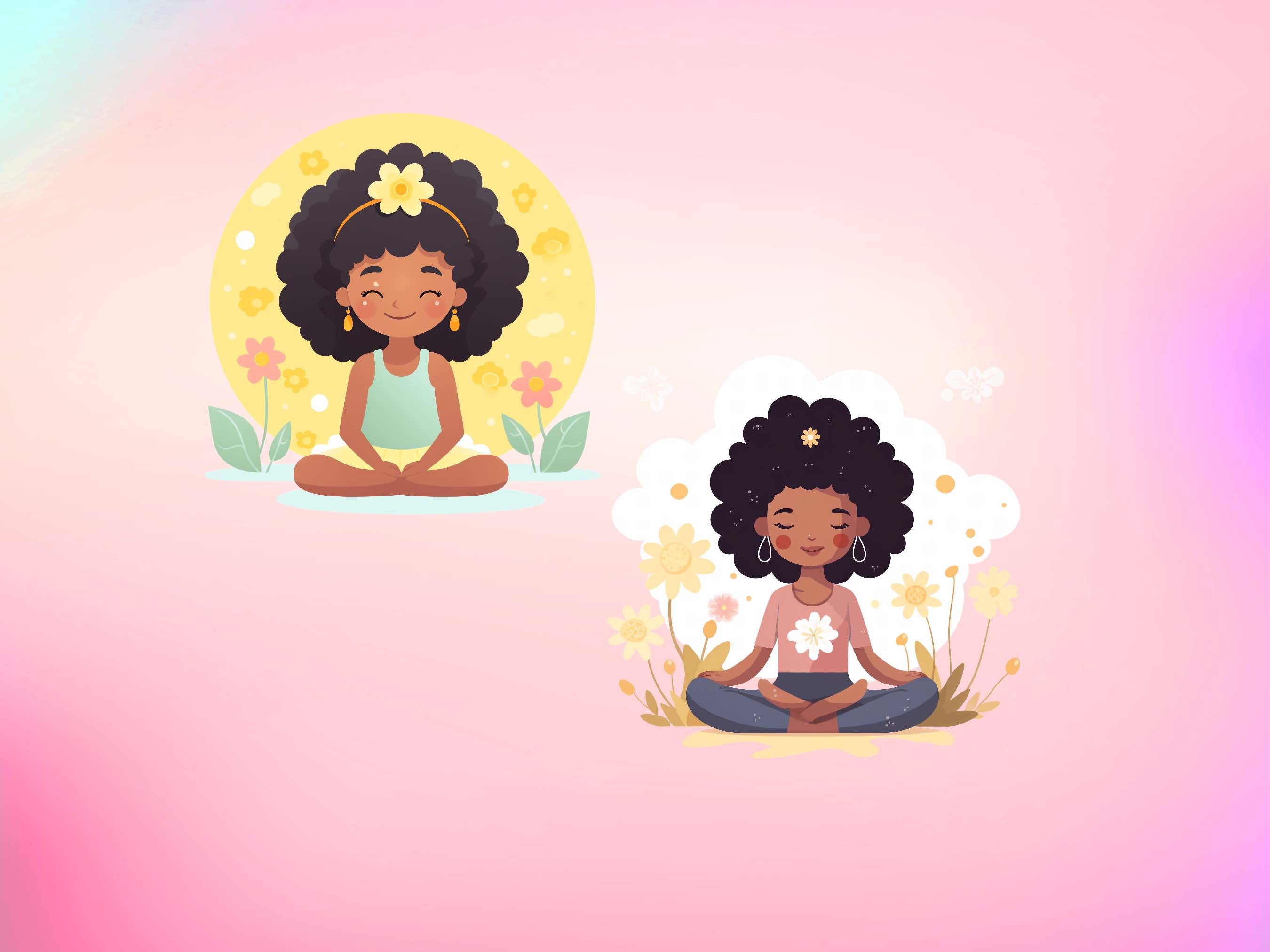 Kawaii Meditation Girls Clipart Bundle, 20 Cute Yoga Clip Art PNG, Self ...