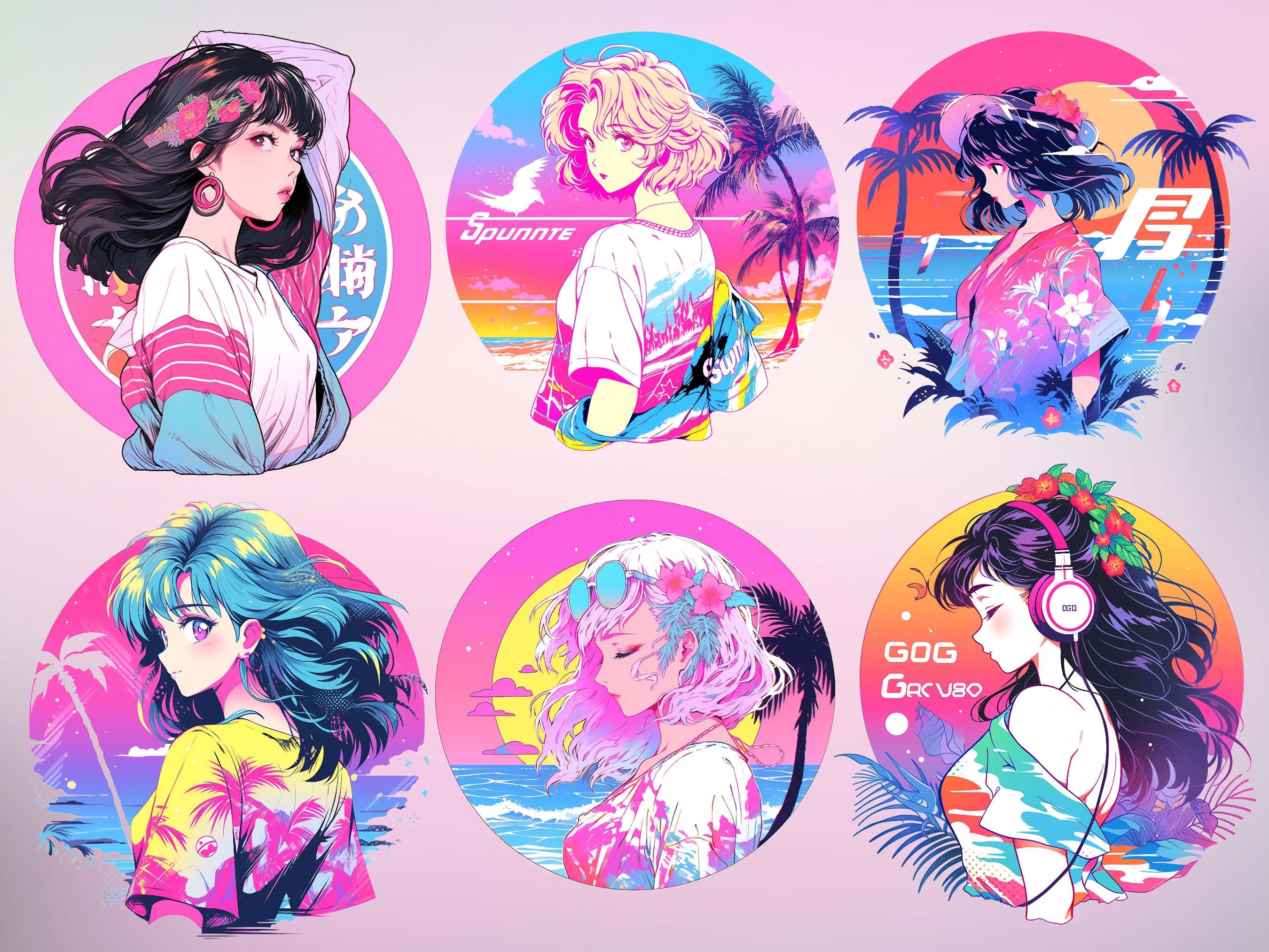 Retro Anime Girls Clipart Bundle - 20 Premium Quality PNG, Trending T ...