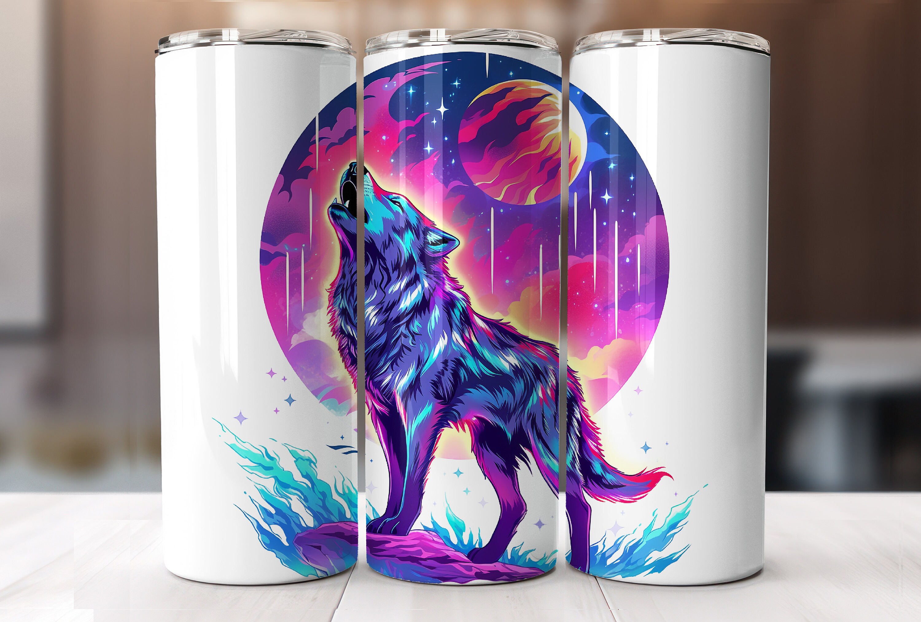 90's Neon Wolves Clipart Bundle - 20 PNG Graphics, Neon Wolf, Howling ...