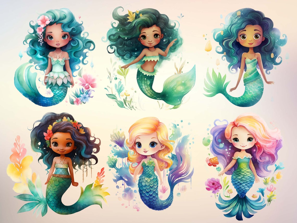 Mermaid Clipart Under the Sea Watercolor Clip Art 20 - Etsy