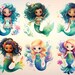 Mermaid Clipart Under the Sea Watercolor Clip Art, 20 Transparent PNG ...