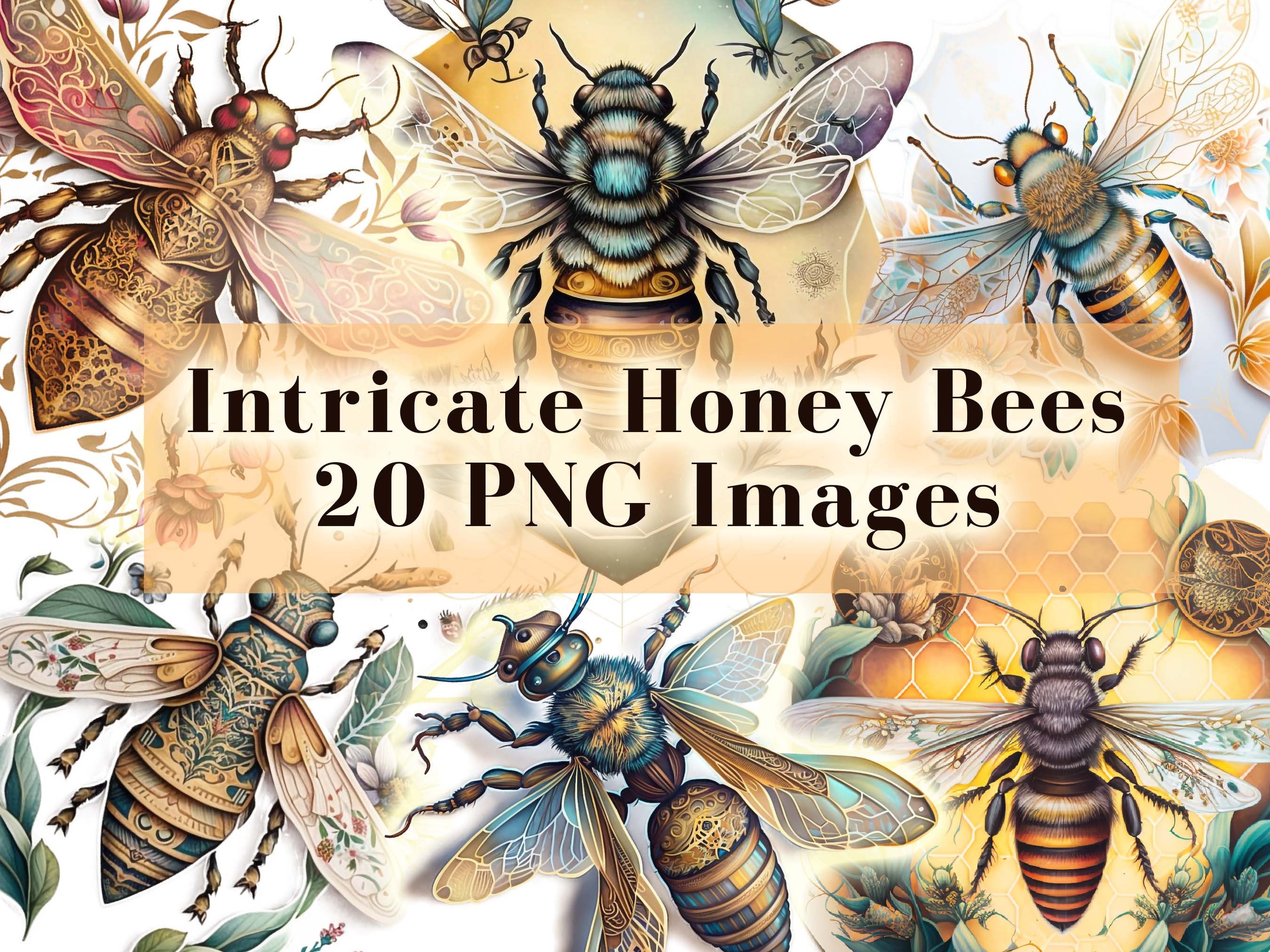 Intricate Honey Bee Clipart Bundle 20 PNG, Spring Decor, Watercolor ...