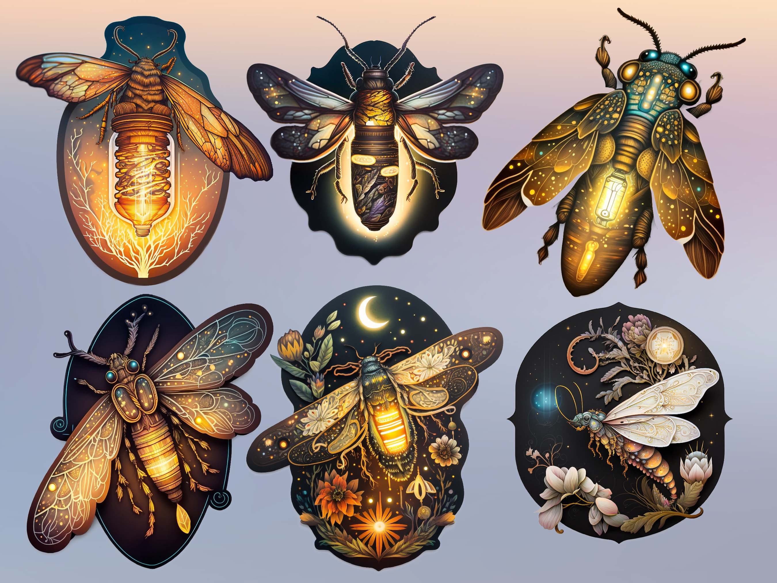 Intricate Firefly Clipart Bundle PNG | 20 Glowing Insect Illustrations ...