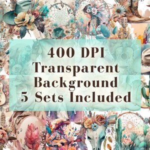 Watercolor Western Boho Clipart Mega Bundle - 100 PNG Graphics ...