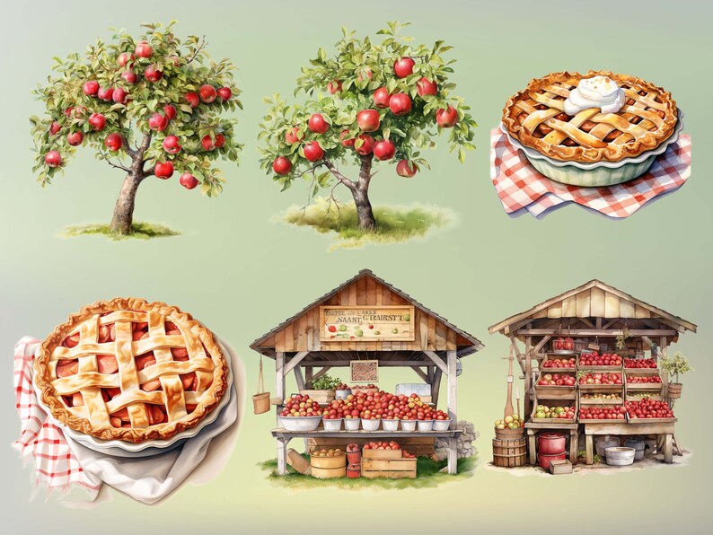 Apple Clipart Bundle 20 PNG Red Watercolor Apple Clip Art, Orchard ...