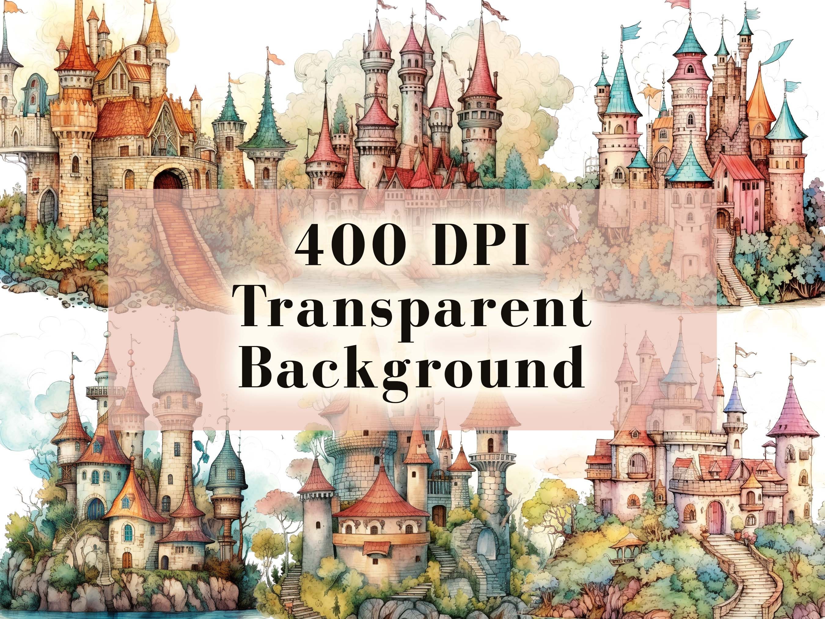 Watercolor Castle Clipart Bundle, Magic Fantasy Castle PNG, Retro ...