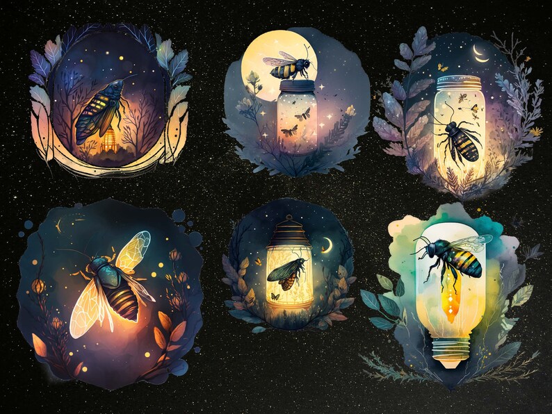 Watercolor Firefly Clipart Bundle, Summer Decor, Fireflies Art ...