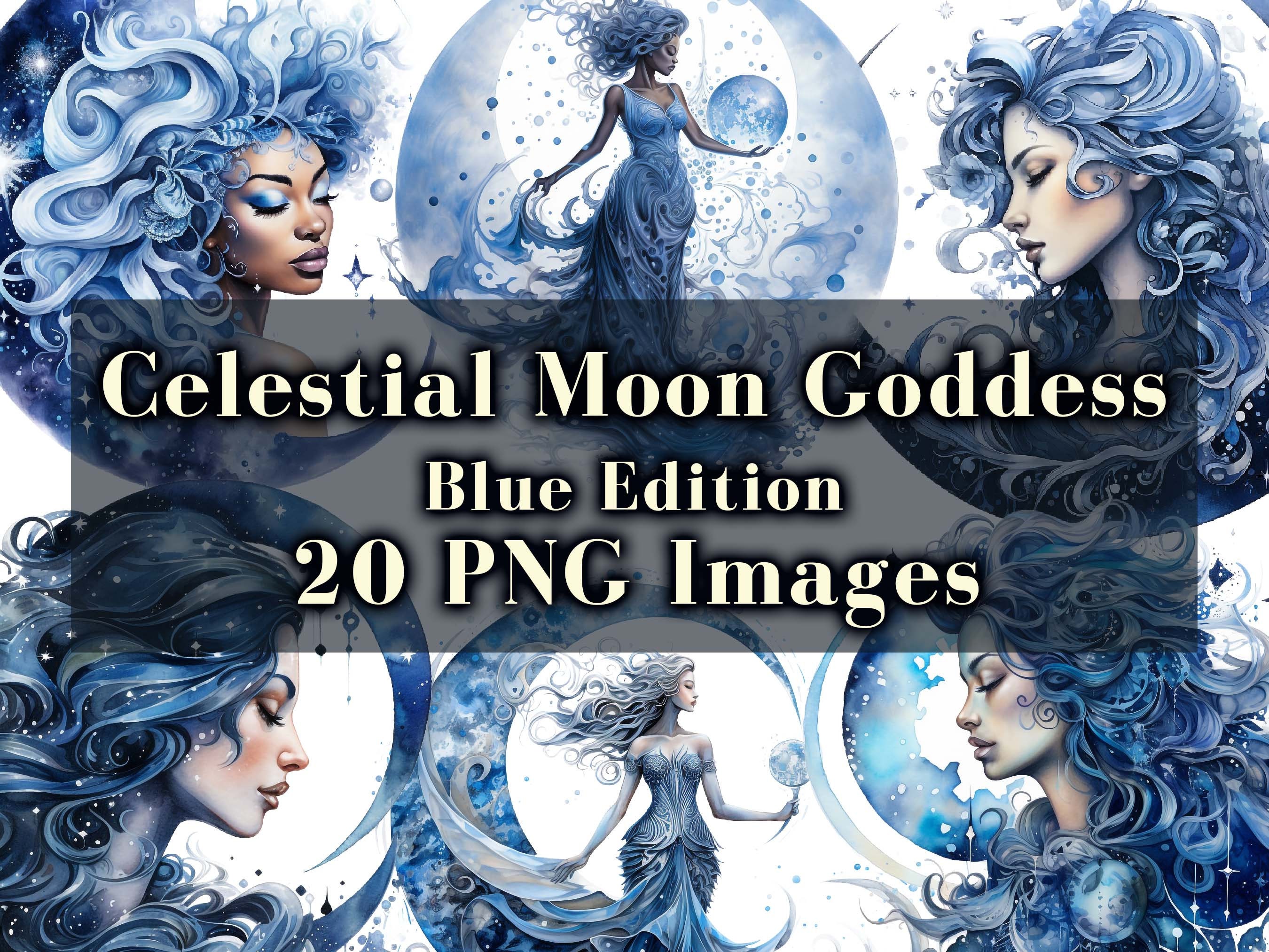 Celestial Clipart, Blue Moon Goddess Clip Art, 20 Fantasy PNG Bundle ...