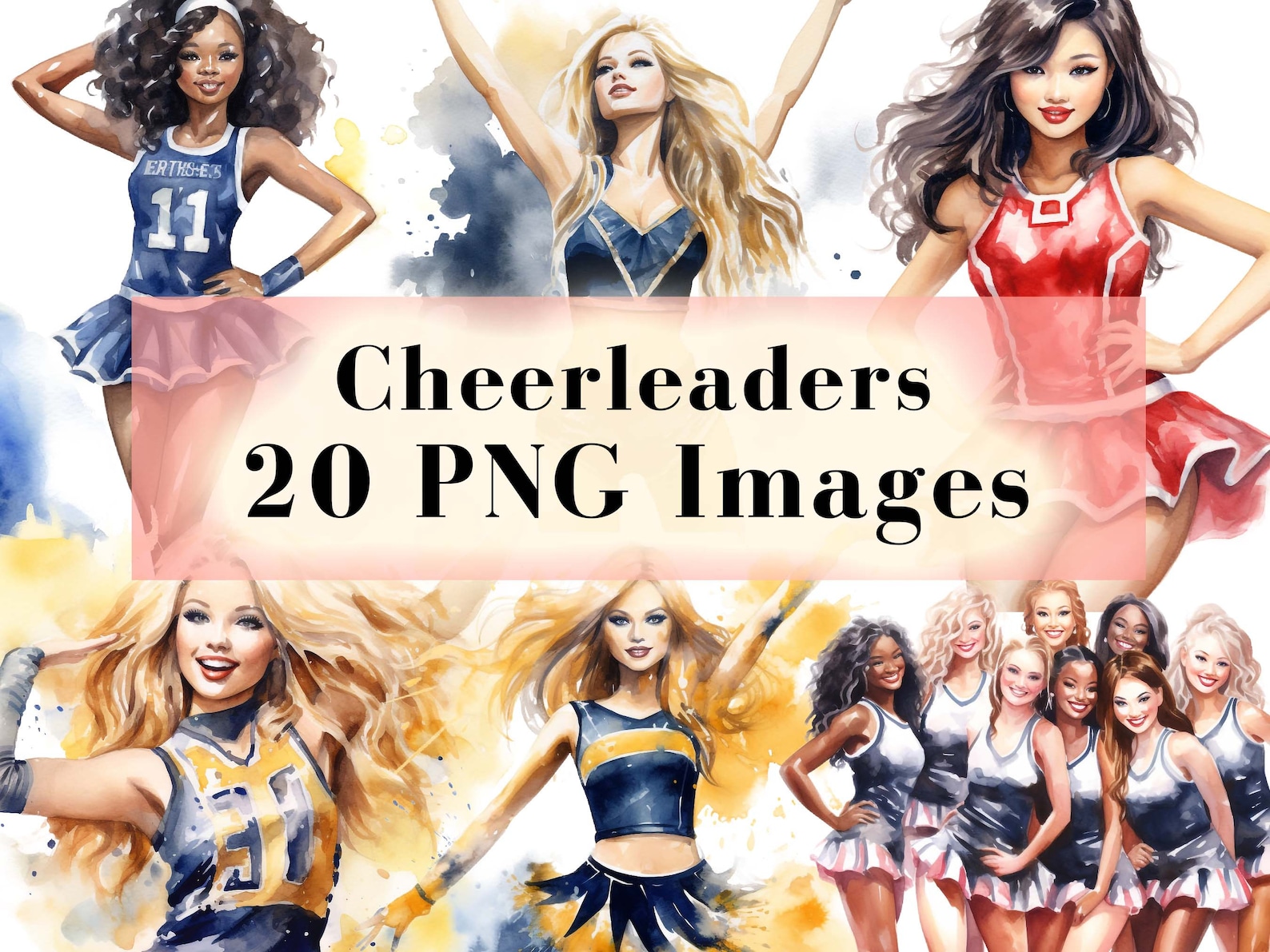 Cheer Clipart PNG Bundle, 20 Watercolor Cheerleading PNG, Cheer Team ...