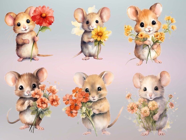 Mouse and Flower Clipart Bundle - 20 High Quality PNG Transparent ...