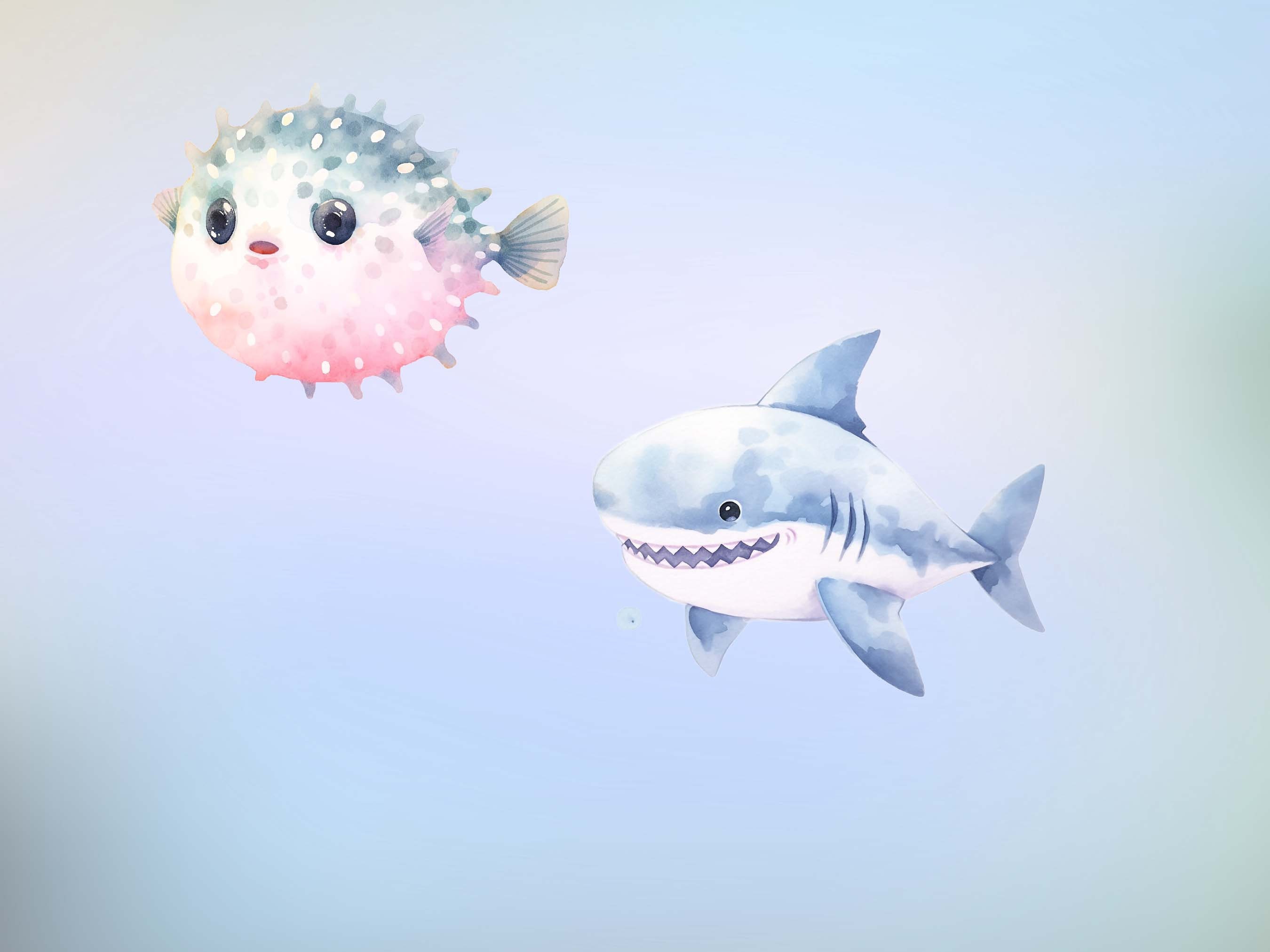 Pastel Sea Animals Watercolor Clipart - 20 PNG, Baby Shower, Ocean ...