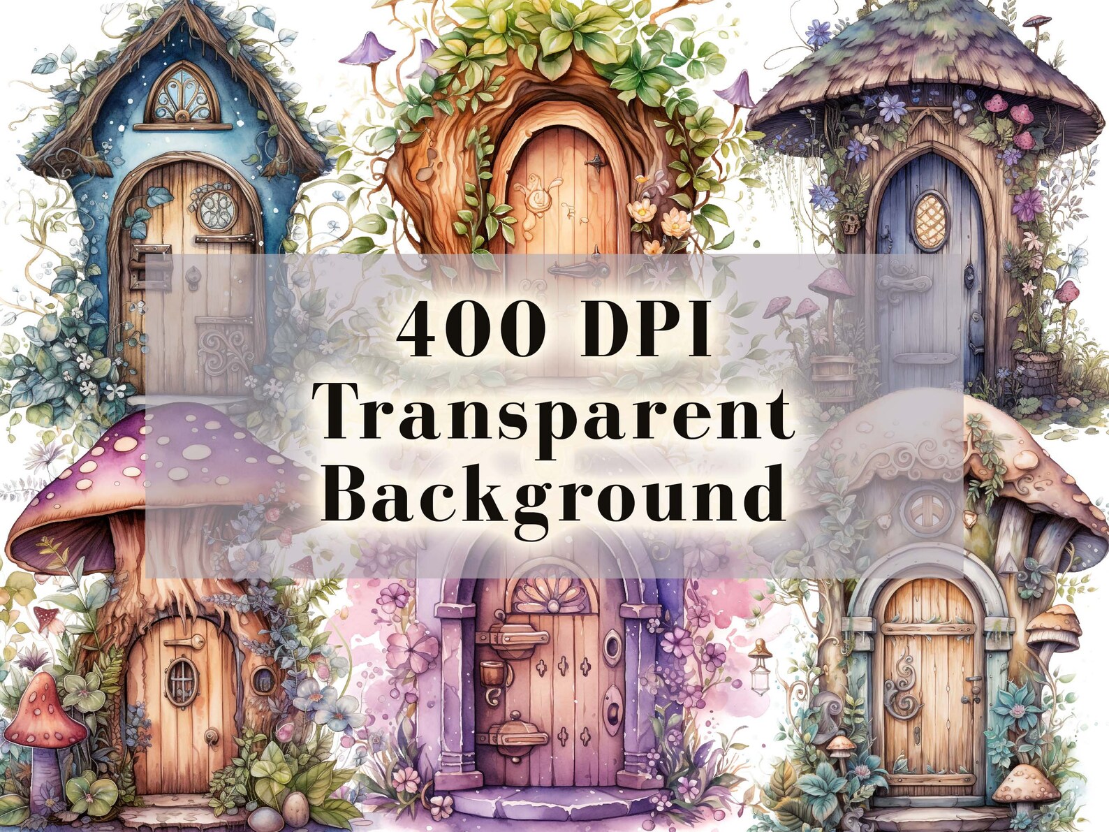 Enchanted Fairy Doors Clipart, 20 PNG Bundle, Magic Woodland Clipart ...